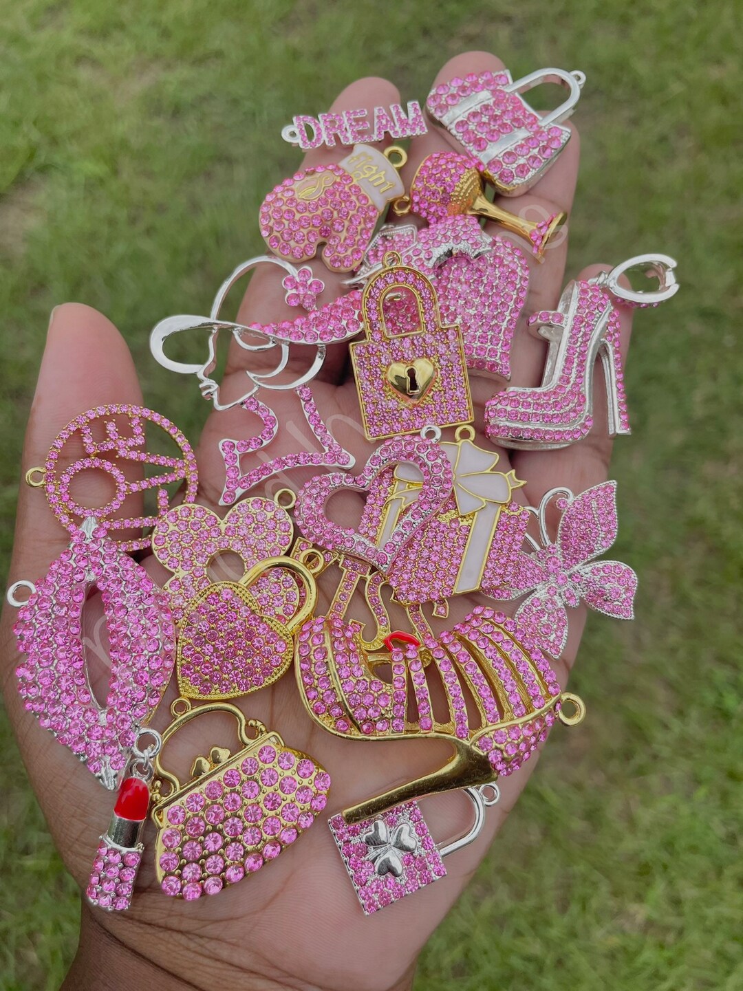 Pink Bling Charms - 5,10,20, or 30, Rhinestone Charms, Charm Bracelet ...