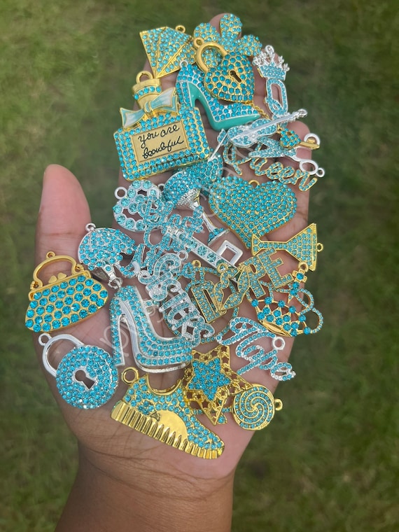 Turquoise Bling Charms 5 10 20 or 30 Rhinestone Charms Charm Bracelet Wholesale Charms Charm Vendor Etsy