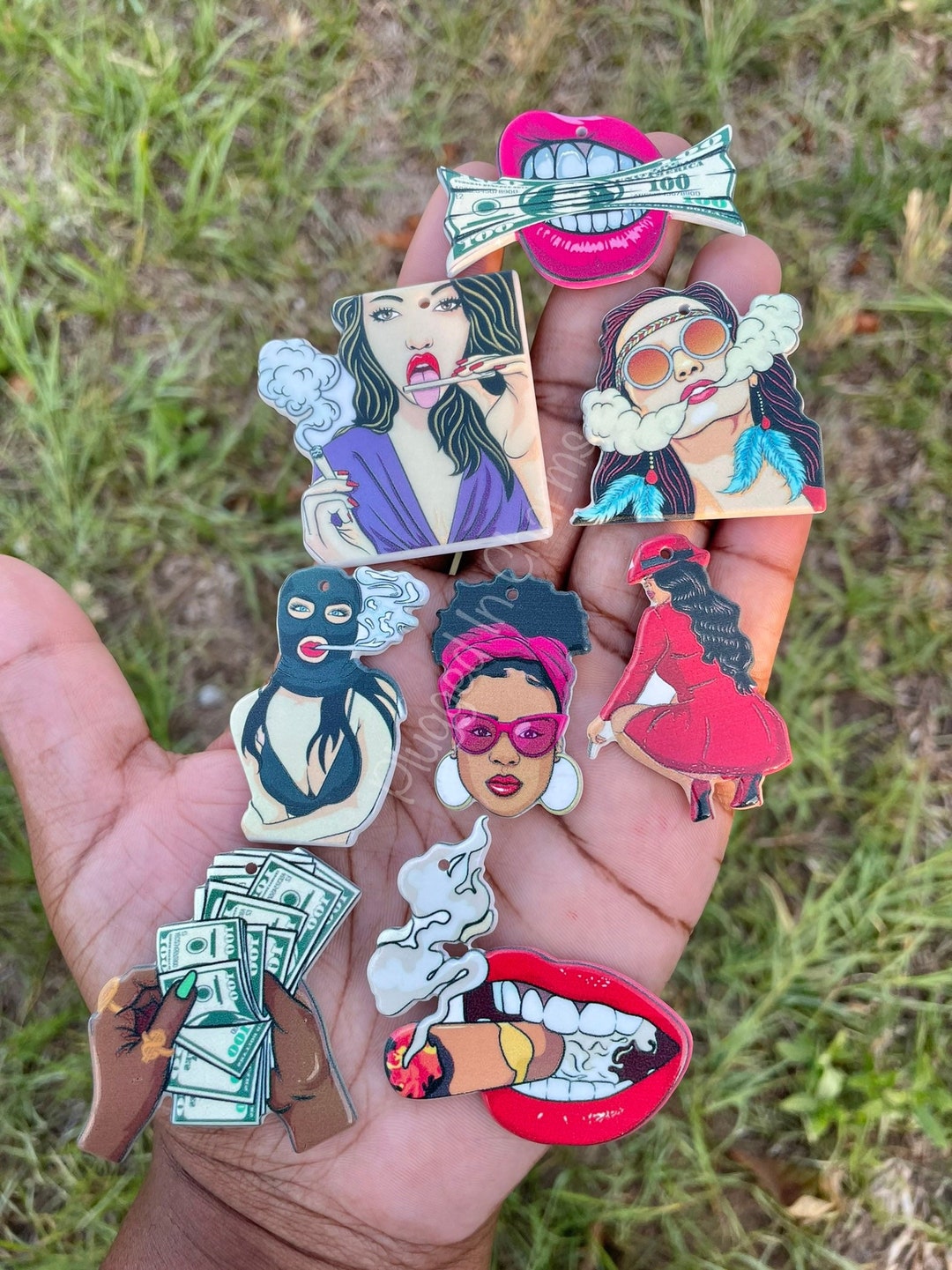 Money Women Acrylic Charm, Smoke Girl Charms - Etsy