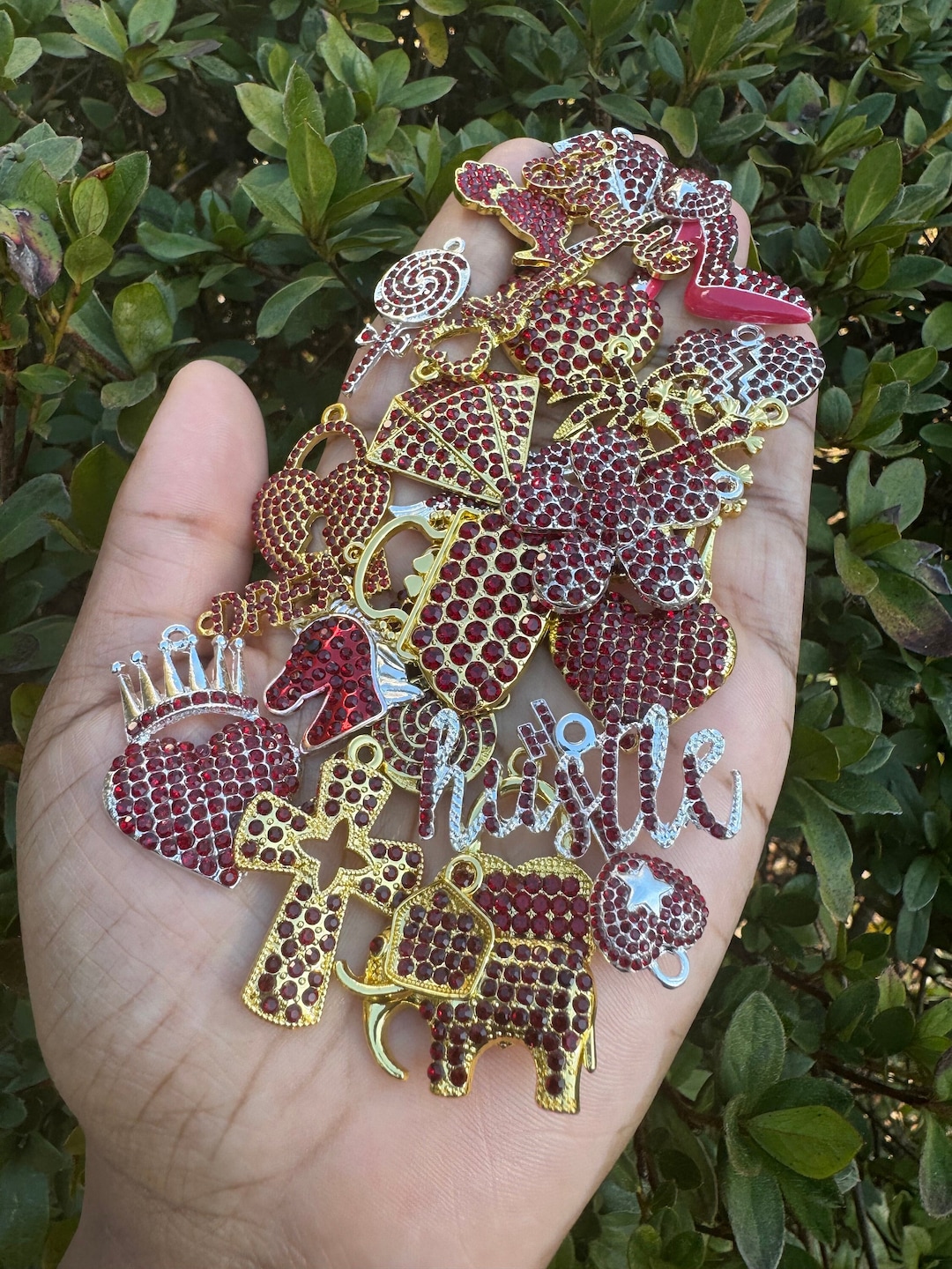 Dark Red Burgundy Charms for Bracelets, Rhinestone Charms, Charm ...