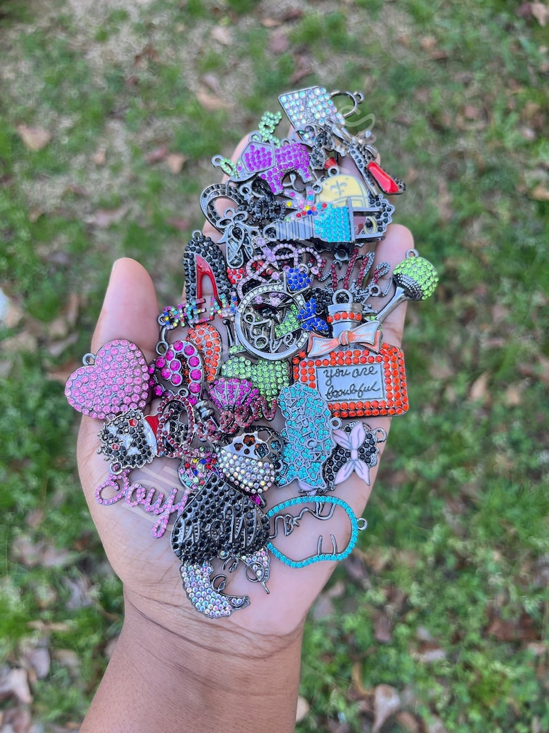 Black Colorful Bling Charms for Bracelets Rhinestone Charms - Etsy