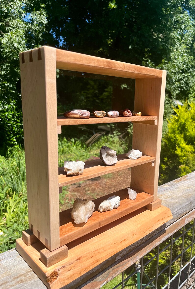Handmade Wood Desktop Shelf: Mahogany, Oak & Live Edge Alder Base - Etsy