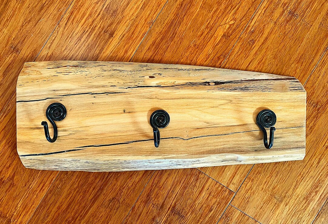 Live Edge, Locally Grown Apple Wood Coat & Key Rack – 3 Hook Wall ...