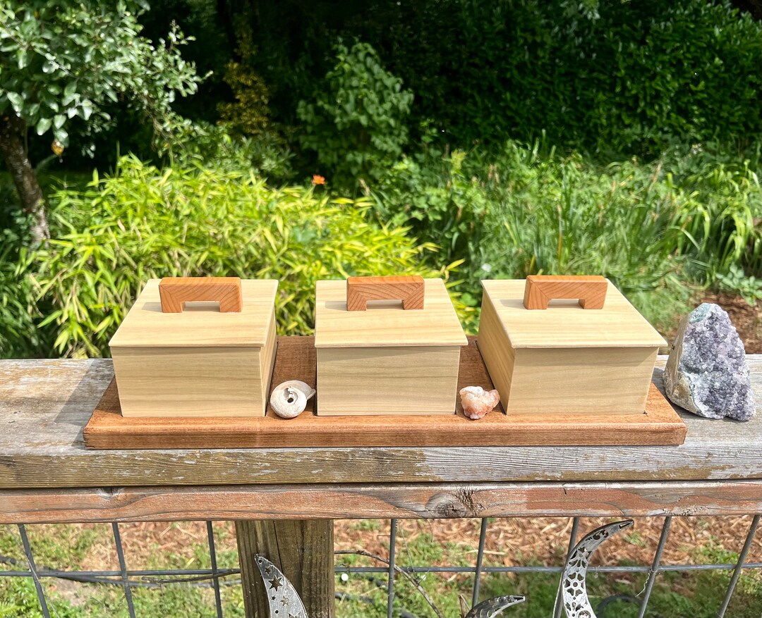 Upcycled Wood Box Set: Poplar Boxes on Reclaimed Mahogany Tray - Etsy