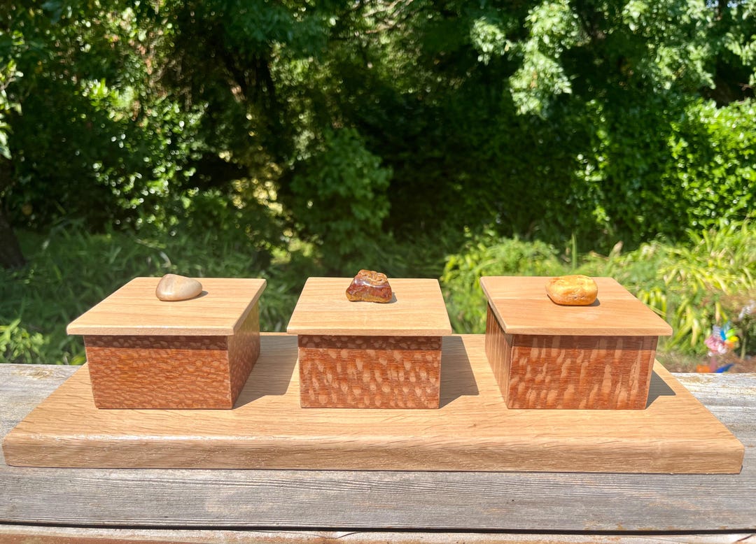 NEW Set of 3 Leopardwood Boxes With Polished Agate Lid-pulls on a Solid ...