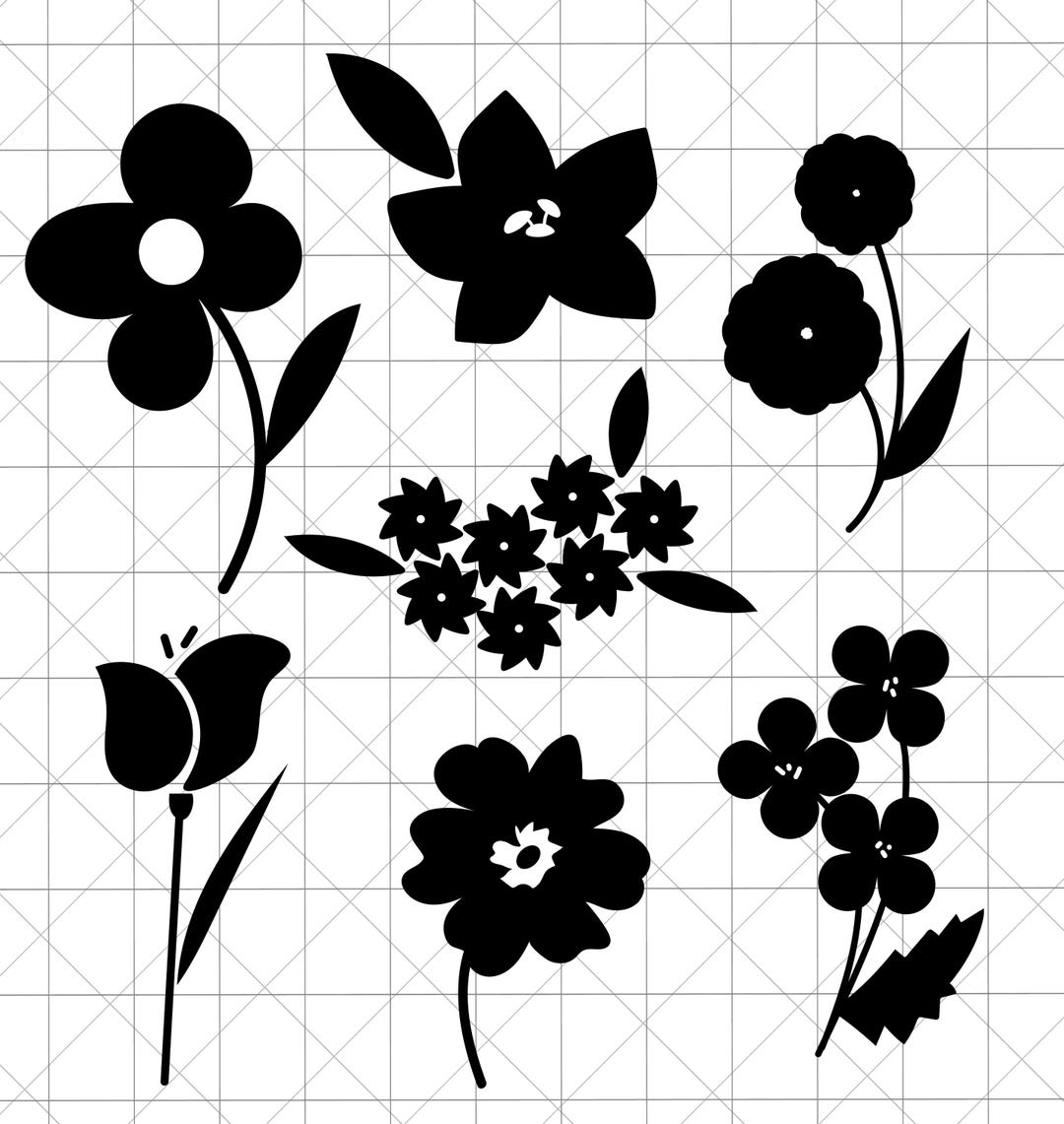 Simple Flower SVG & PNG Set – 7 Hand-drawn Floral Line Art for ...