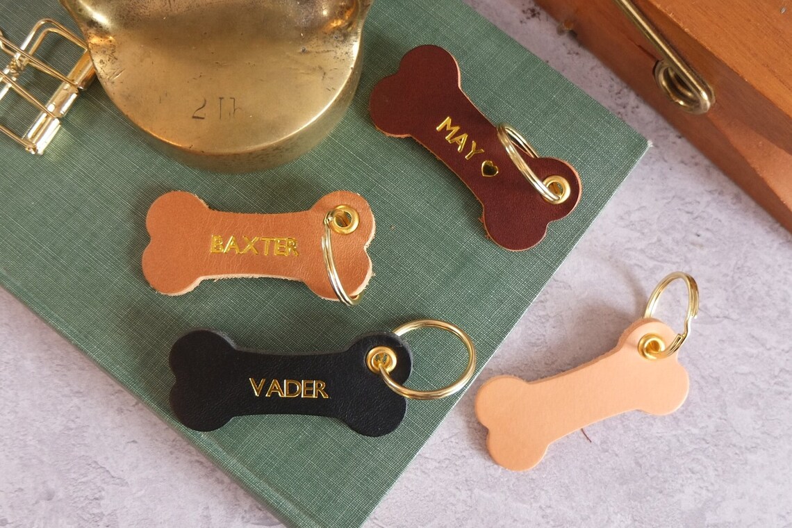 Custom Dog Bone Leather Keychain - Customisable With Name / Initials ...