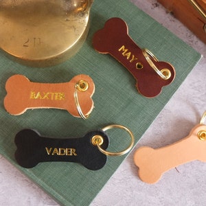 Custom Dog Bone Leather Keychain - Customisable With Name / Initials ...