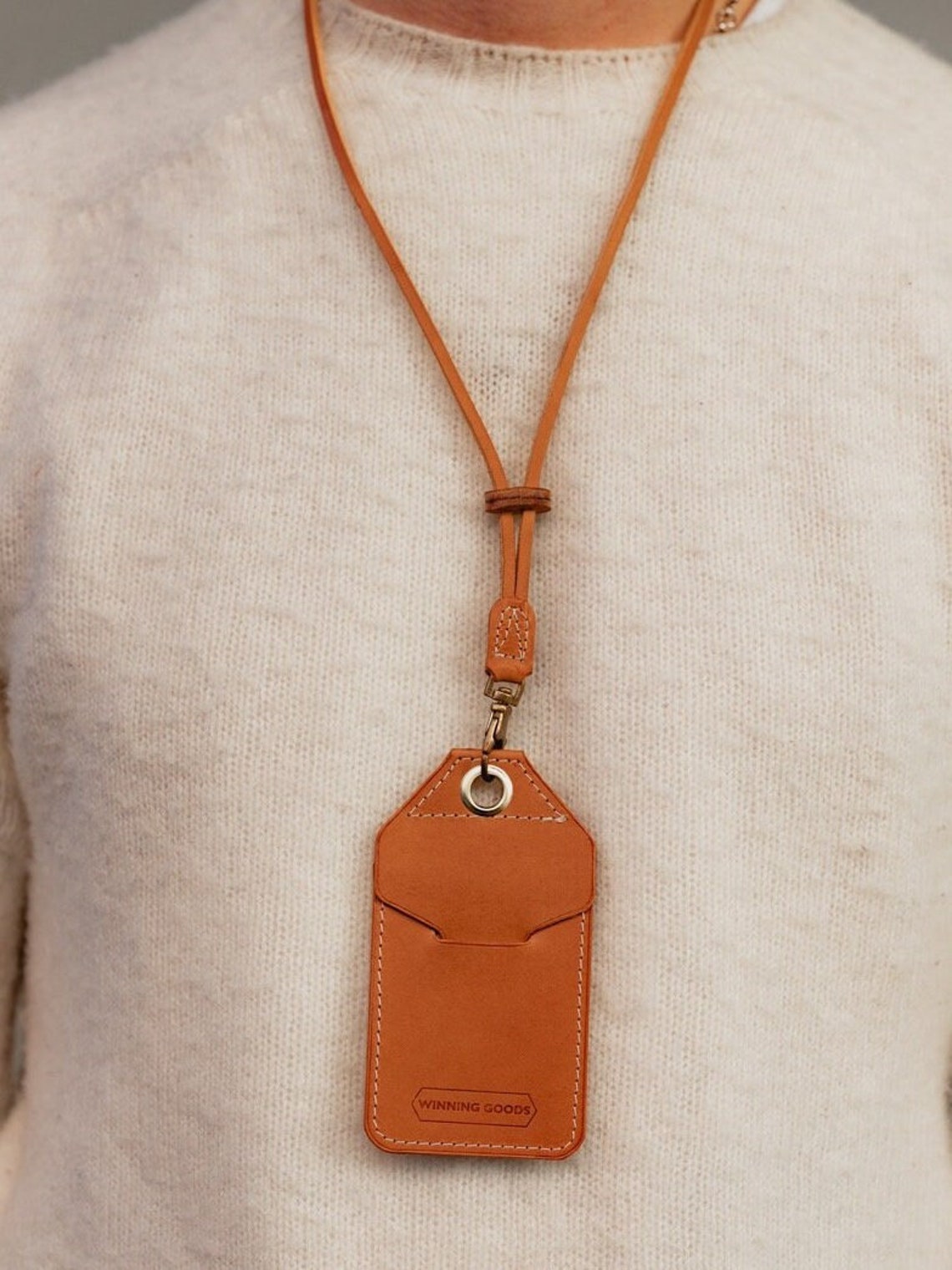 Neck Lanyard // ID Card Holder Leather Lanyard - Etsy