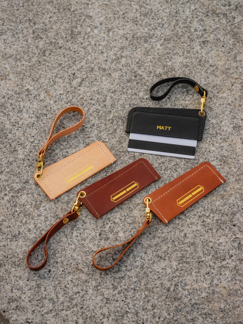 Leather Swipe Card Holder, Minimalist Wallet With Wrist Loop - Etsy