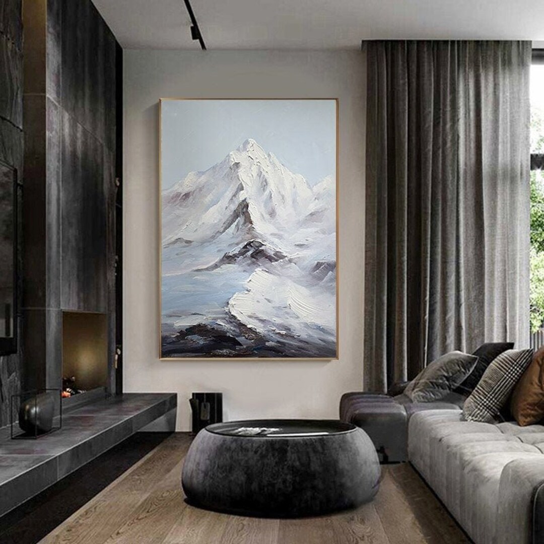 Abstract Snowy Mountain Canvas Wall Art, Original Hand-painted Mountain ...