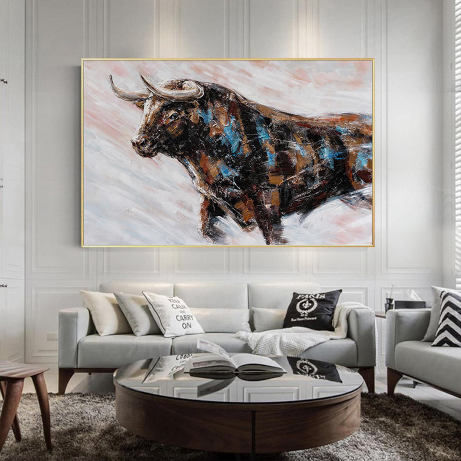 Abstract Bull Oil Painting on Canvas, Large Original Bull Canvas Wall ...