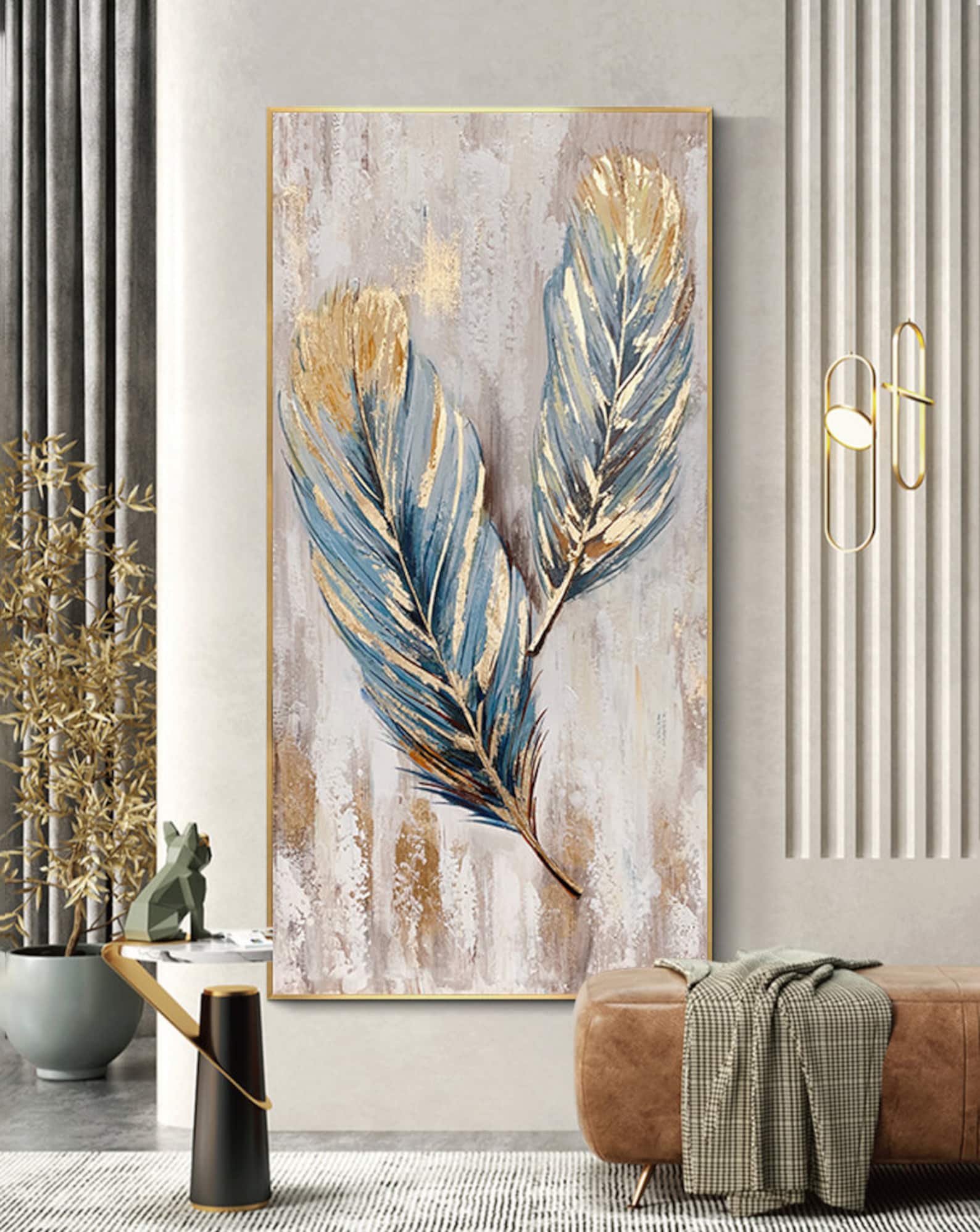 Original Animal Feather Oil Painting on Canvas Abstract Blue - Etsy