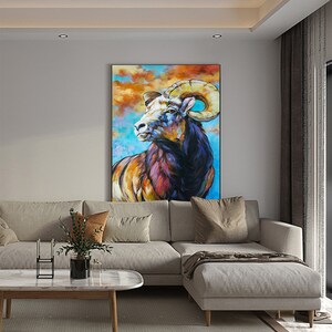 Original Argali Sheep Oil Painting on Canvas, Large Abstract Animal ...