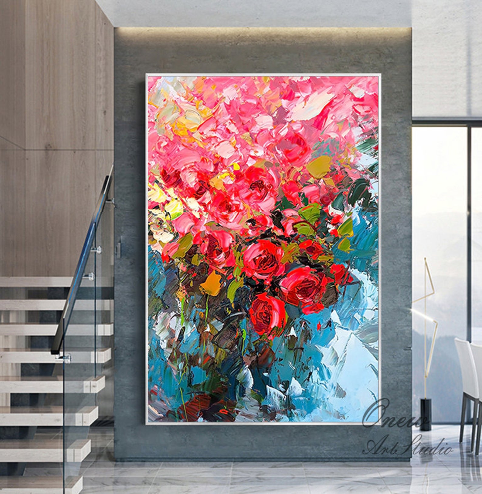 Original Red Roses Canvas Wall Art Large Impressionist - Etsy