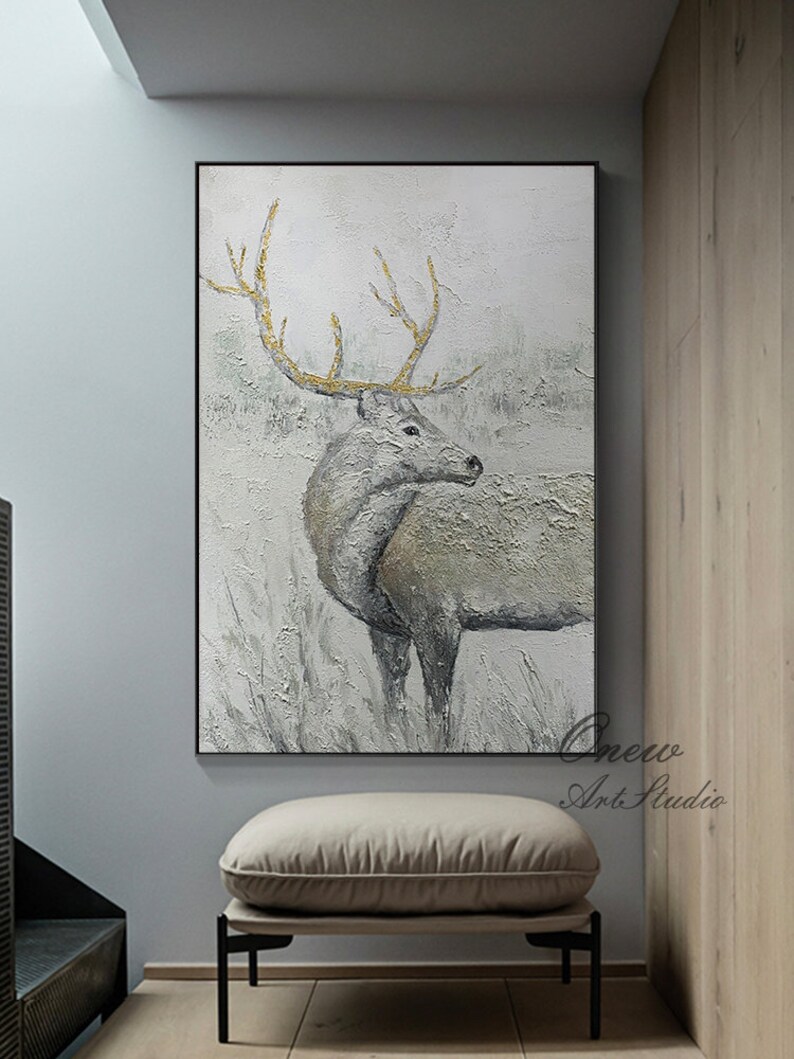 Abstract Deer Oil Painting on Canvas Large Original Stag | Etsy