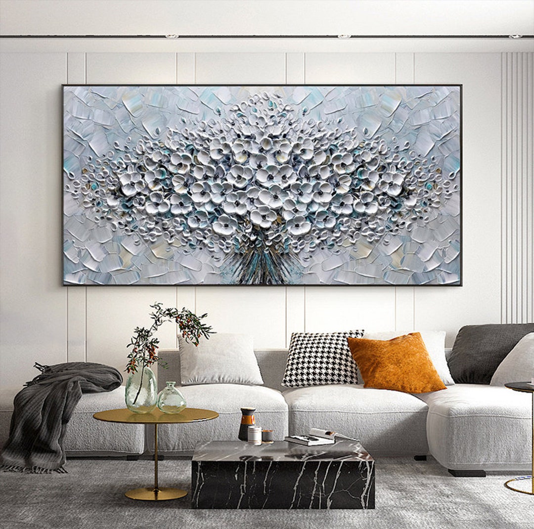 Large Abstract Flower Canvas Wall Art, Original Hand-painted Flower Oil ...