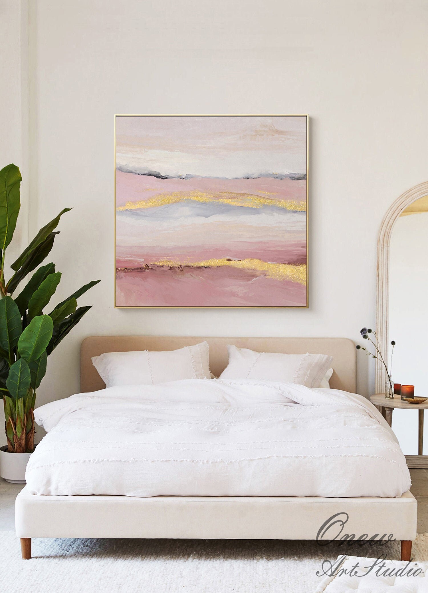 Pink and Gold Abstract Painting Minimalist Canvas Wall Art - Etsy