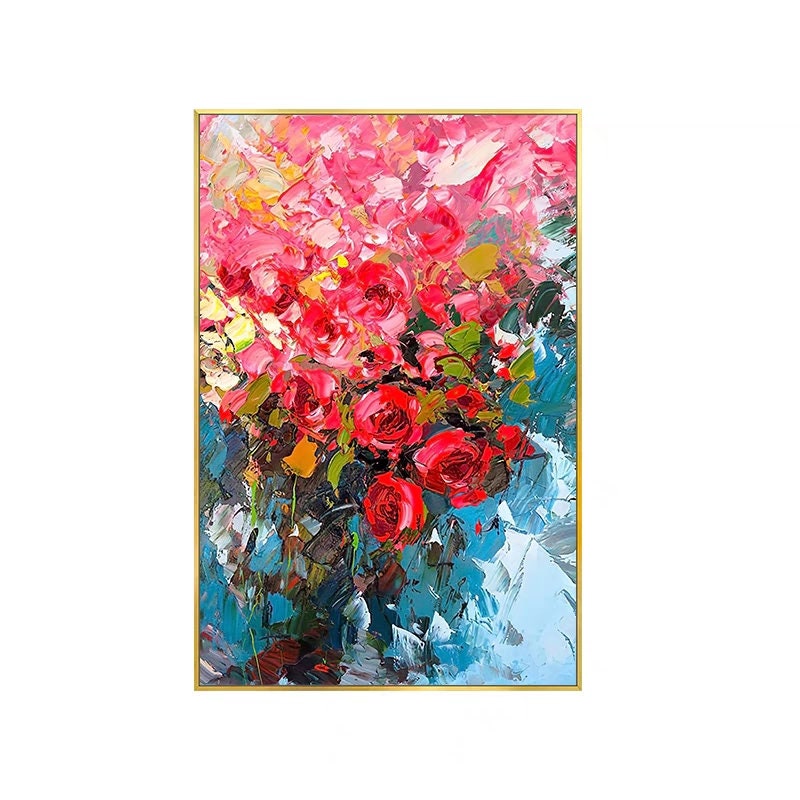 Original Red Roses Canvas Wall Art Large Impressionist - Etsy