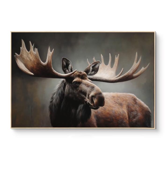 Classical Bull Moose Oil Painting on Canvas, Hand-painted Antlers ...