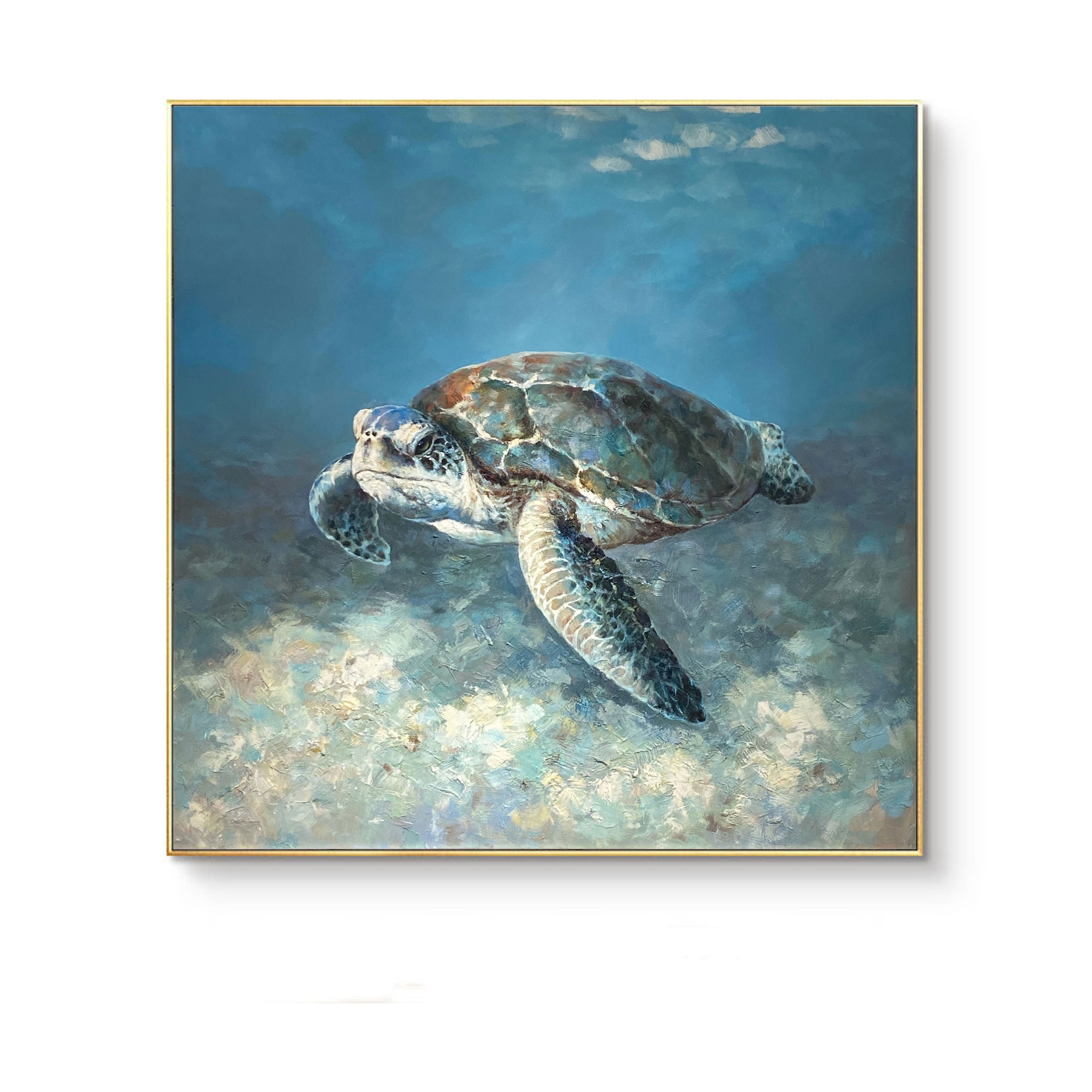 Hand Painted Sea Turtle Oil Painting on Canvas, Large Impressionist ...