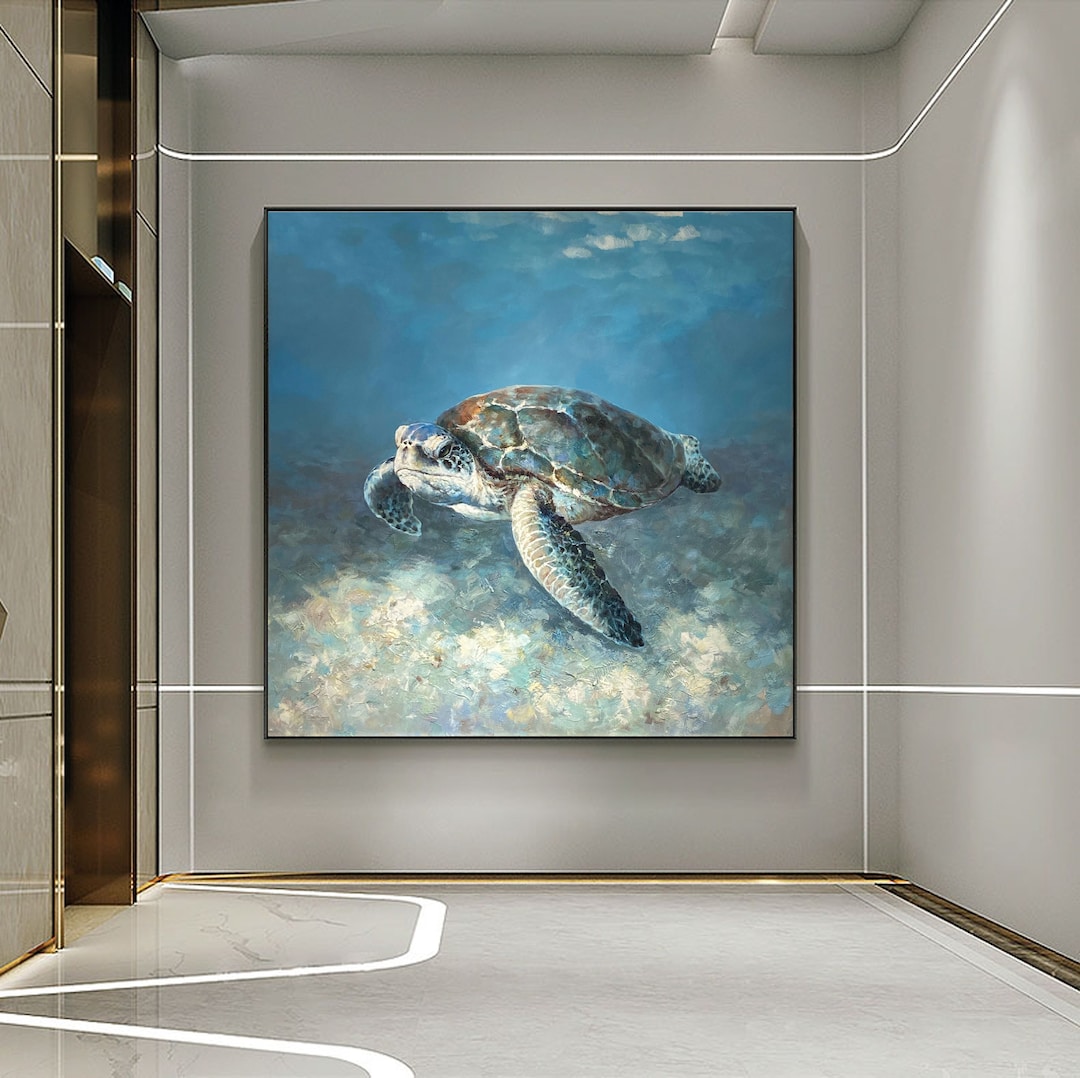 Hand Painted Sea Turtle Oil Painting on Canvas, Large Impressionist ...