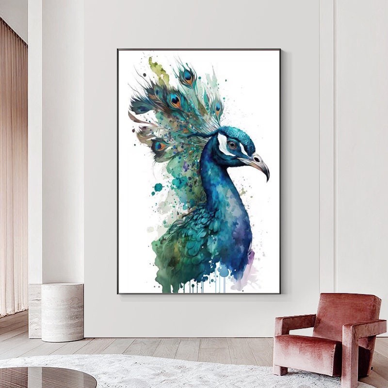 Hand Painted Peacock Oil Painting on Canvas, Large Abstract Peacock ...