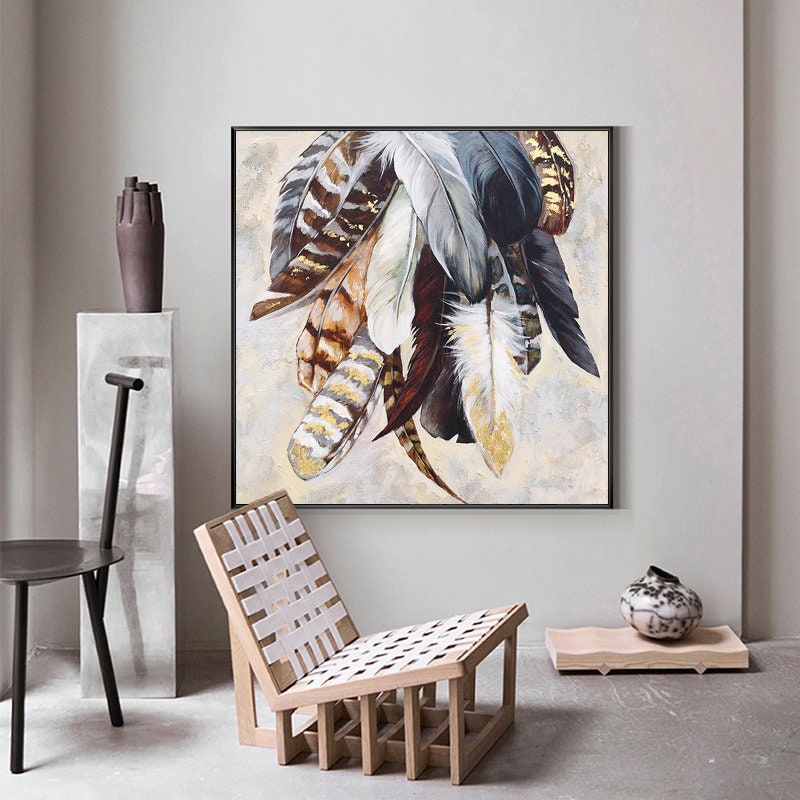 Original Animal Feather Oil Painting on Canvas Abstract | Etsy
