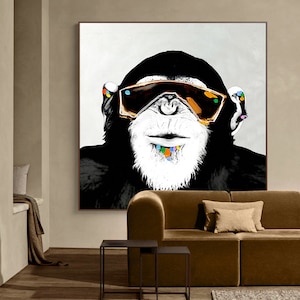 Abstract Monkey Oil Painting on Canvas, Large Original Monkey Canvas ...