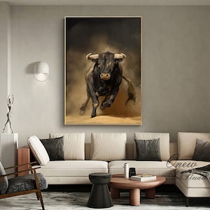 Classical Bull Oil Painting on Canvas, Large Original Bull Canvas Wall ...