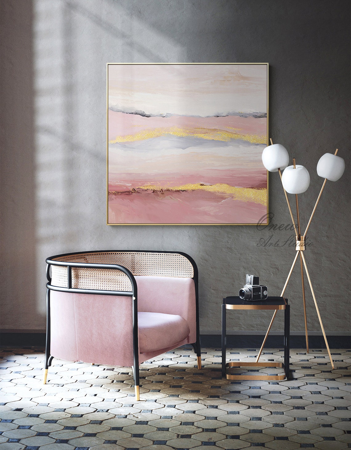 Pink and Gold Abstract Painting Minimalist Canvas Wall Art - Etsy