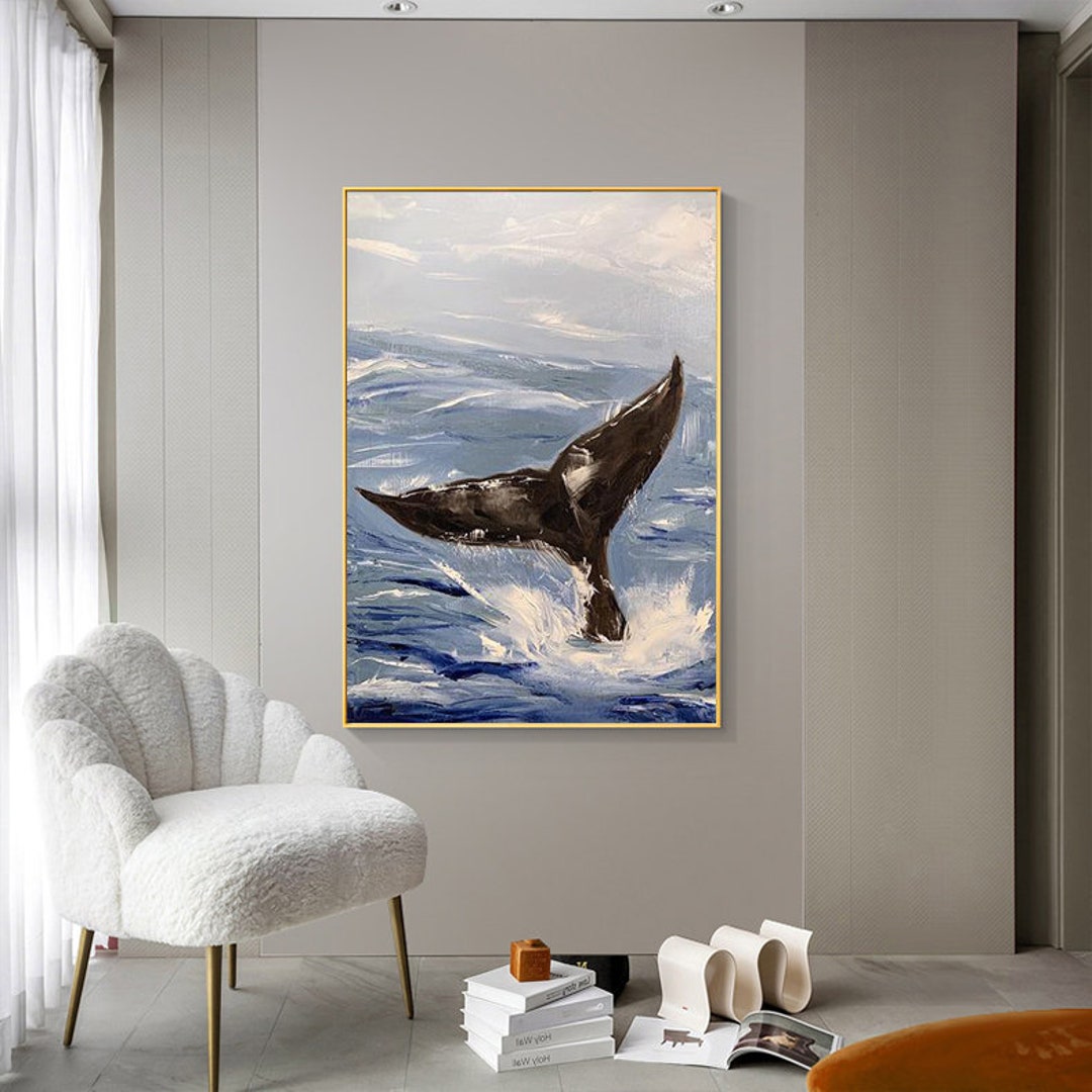 Abstract Whale Tail and Sea Wave Canvas Wall Art, Original Hand-painted ...