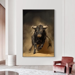 Classical Bull Oil Painting on Canvas, Large Original Bull Canvas Wall ...