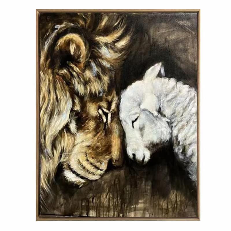 Lion and Lamb Canvas Wall Art Lion and Lamb Oil Painting on - Etsy