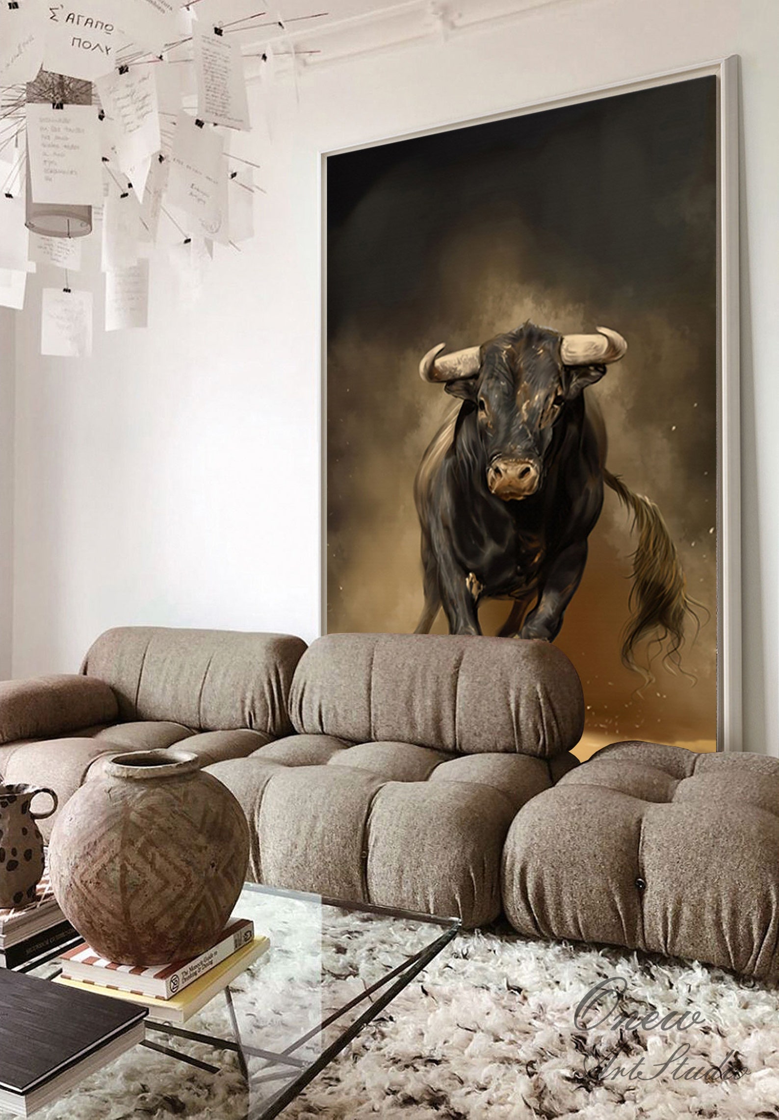 Classical Bull Oil Painting on Canvas, Large Original Bull Canvas Wall ...