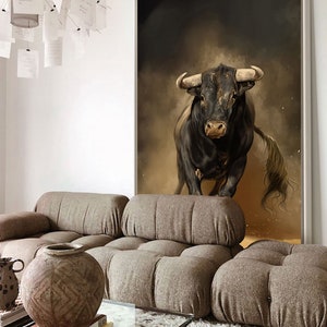 Classical Bull Oil Painting on Canvas, Large Original Bull Canvas Wall ...
