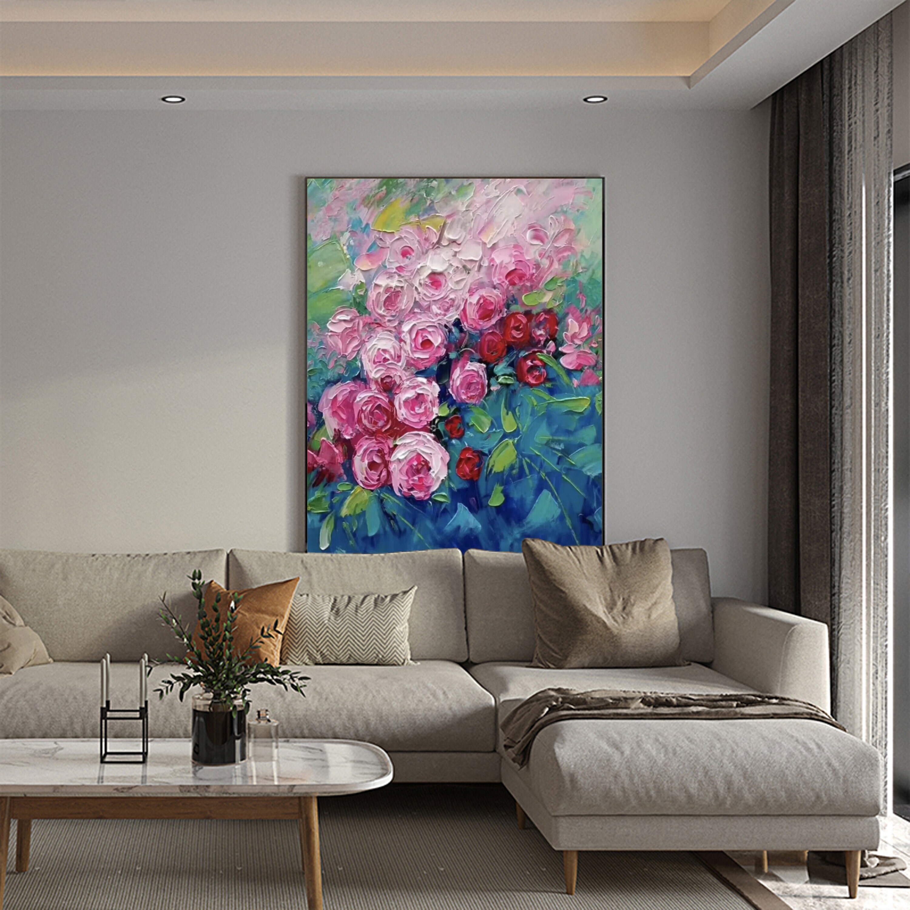 Original Pink Roses Oil Painting on Canvas Large - Etsy