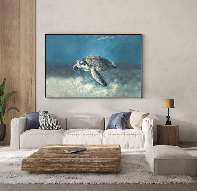 Hand Painted Sea Turtle Oil Painting on Canvas Large - Etsy