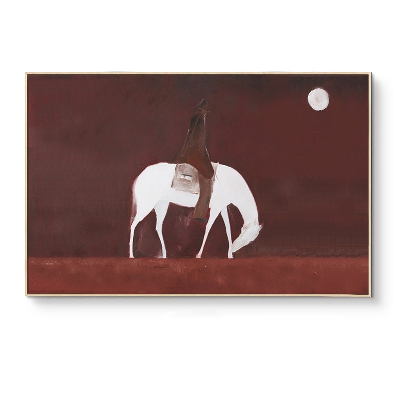 Abstract Horse Riding Oil Painting on Canvas, Original White Horse at ...