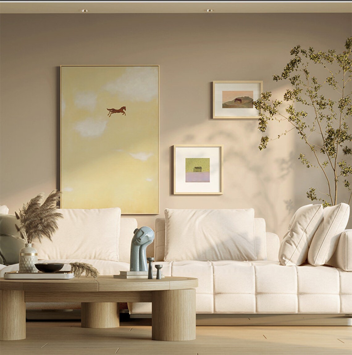 Large Abstract Cream Canvas Wall Art Original Horse and - Etsy