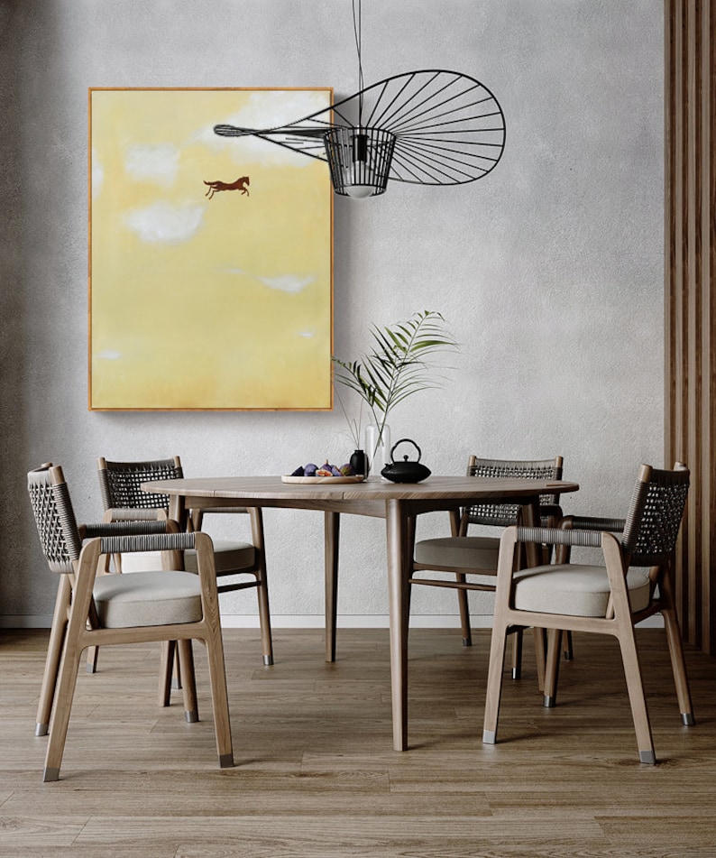 Large Abstract Cream Canvas Wall Art, Original Horse and Clouds Oil ...