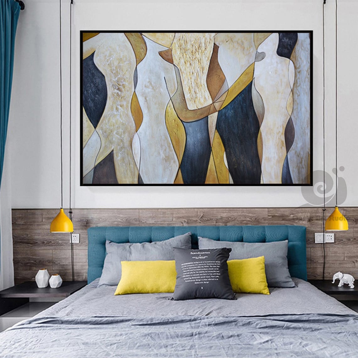 Original Abstract Canvas Wall Art Large Geometric Figure - Etsy