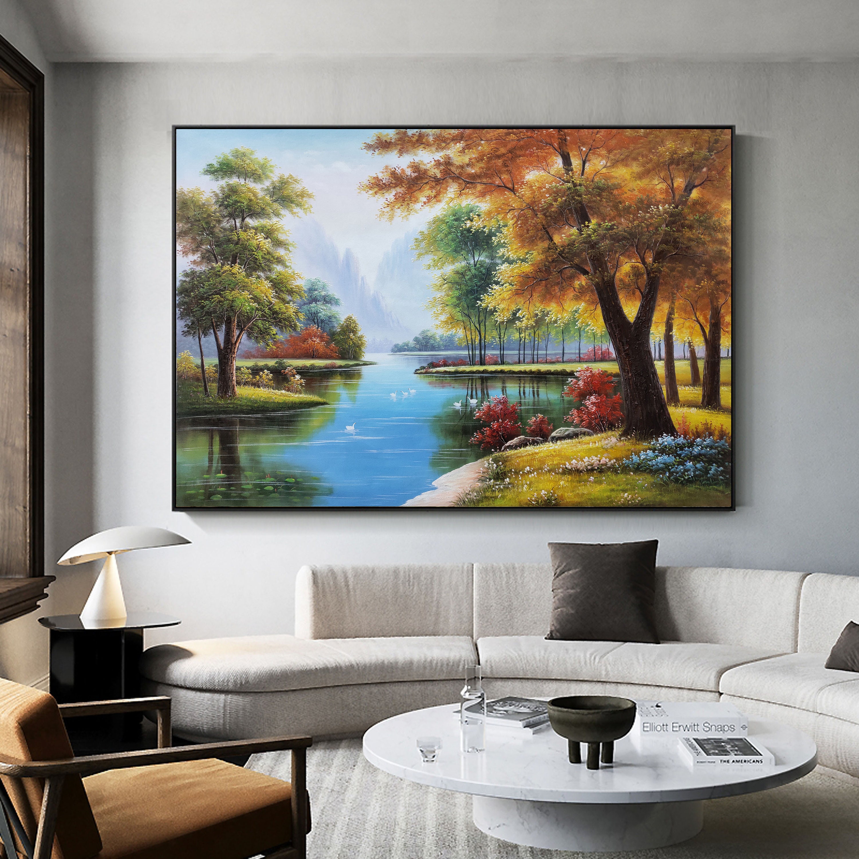 Classical Landscape Oil Painting on Canvas, Original Forest and Stream ...