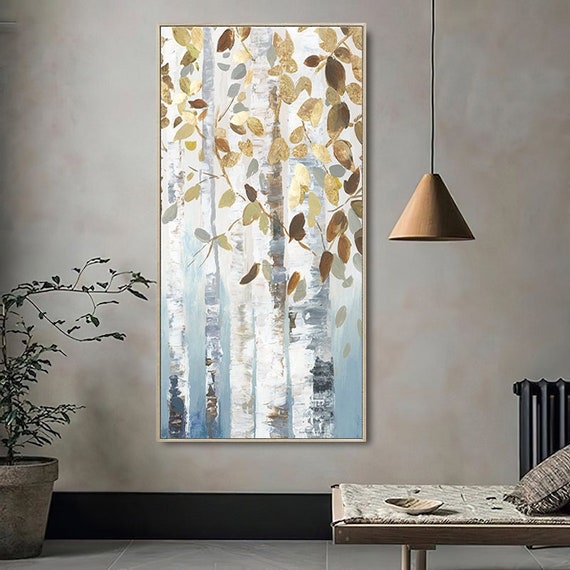 Painting Abstract Birch Canvas Wall Art,Original Aspen Oil Painting on ...