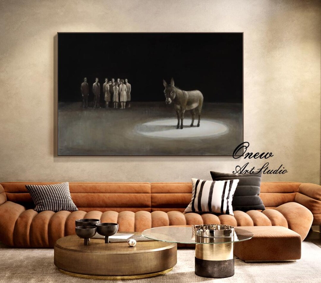 Classical Donkey Oil Painting on Canvas, Large Original Donkey Canvas ...