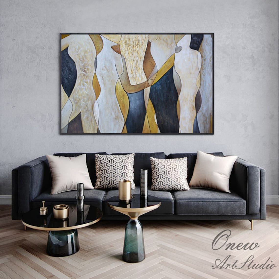Original Abstract Canvas Wall Art Large Geometric Figure - Etsy