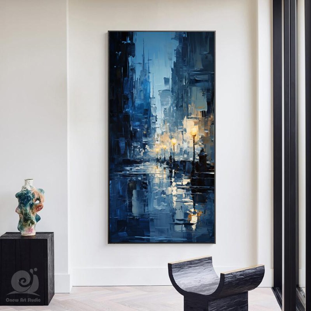 Abstract Cityscape Canvas Wall Art, Large Original Streetscape Oil ...