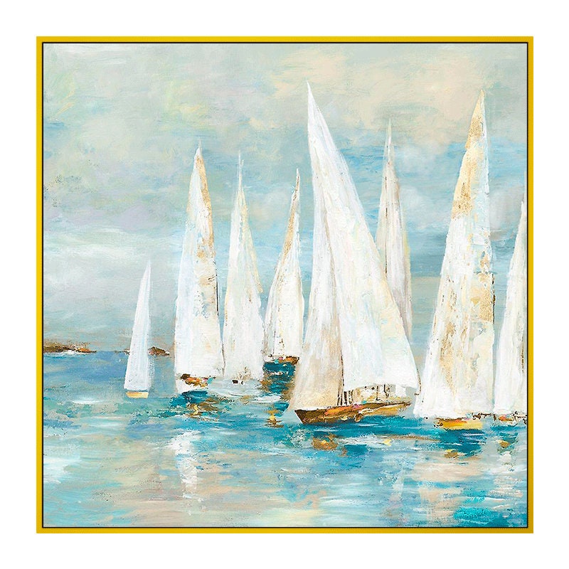 Abstract White Sailboats Painting on Canvas Large Original | Etsy