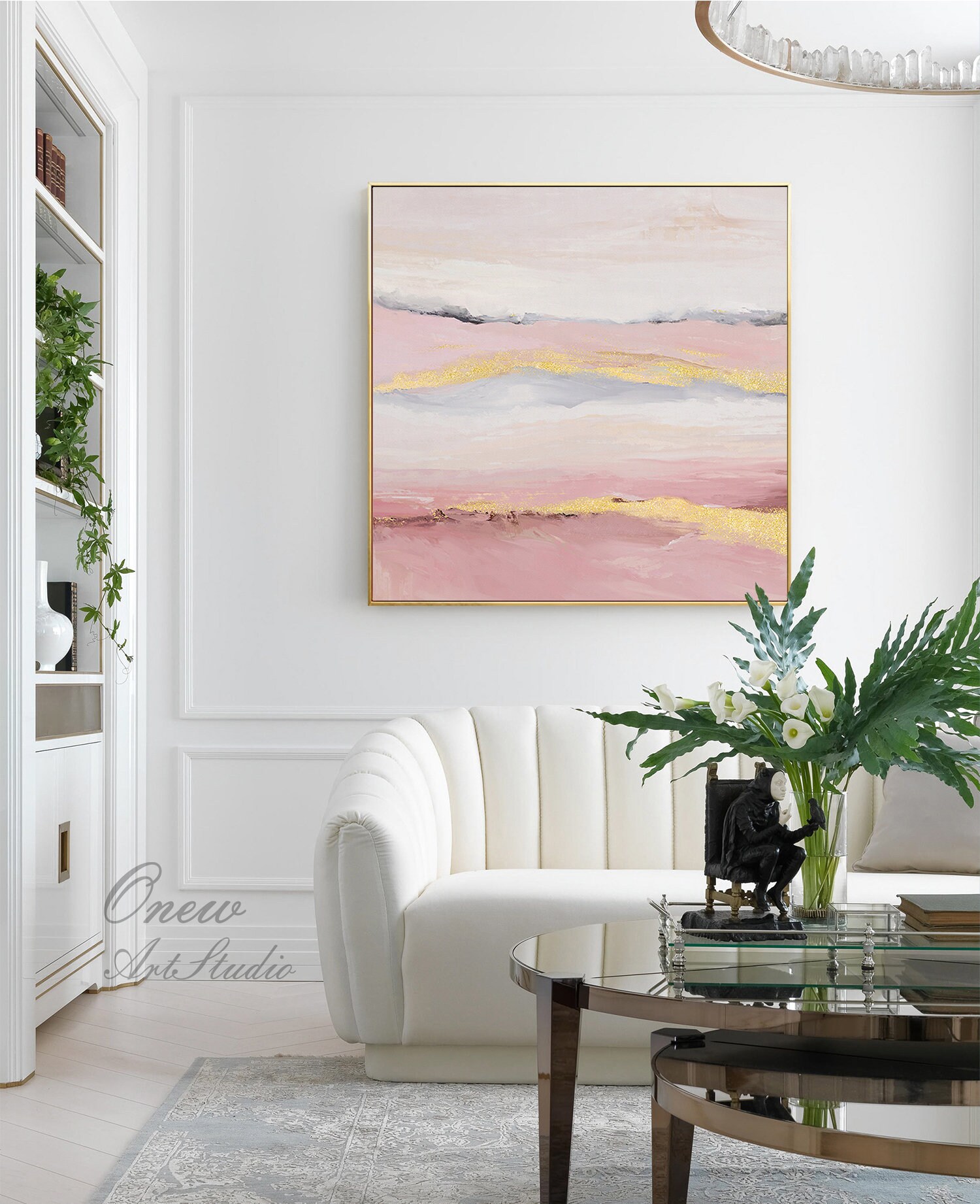 Pink and Gold Abstract Painting Minimalist Canvas Wall Art - Etsy