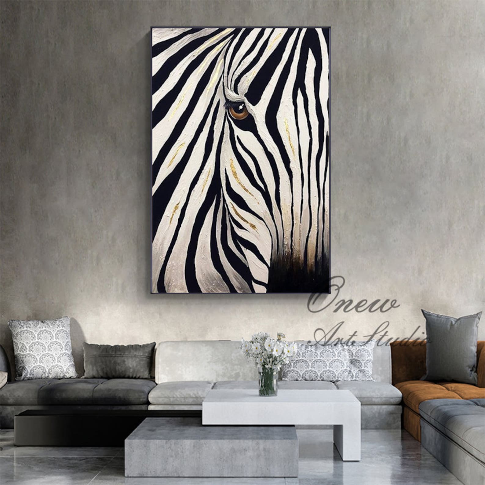 Abstract Zebra Oil Painting on Canvas, Large Original Zebra Canvas Wall ...
